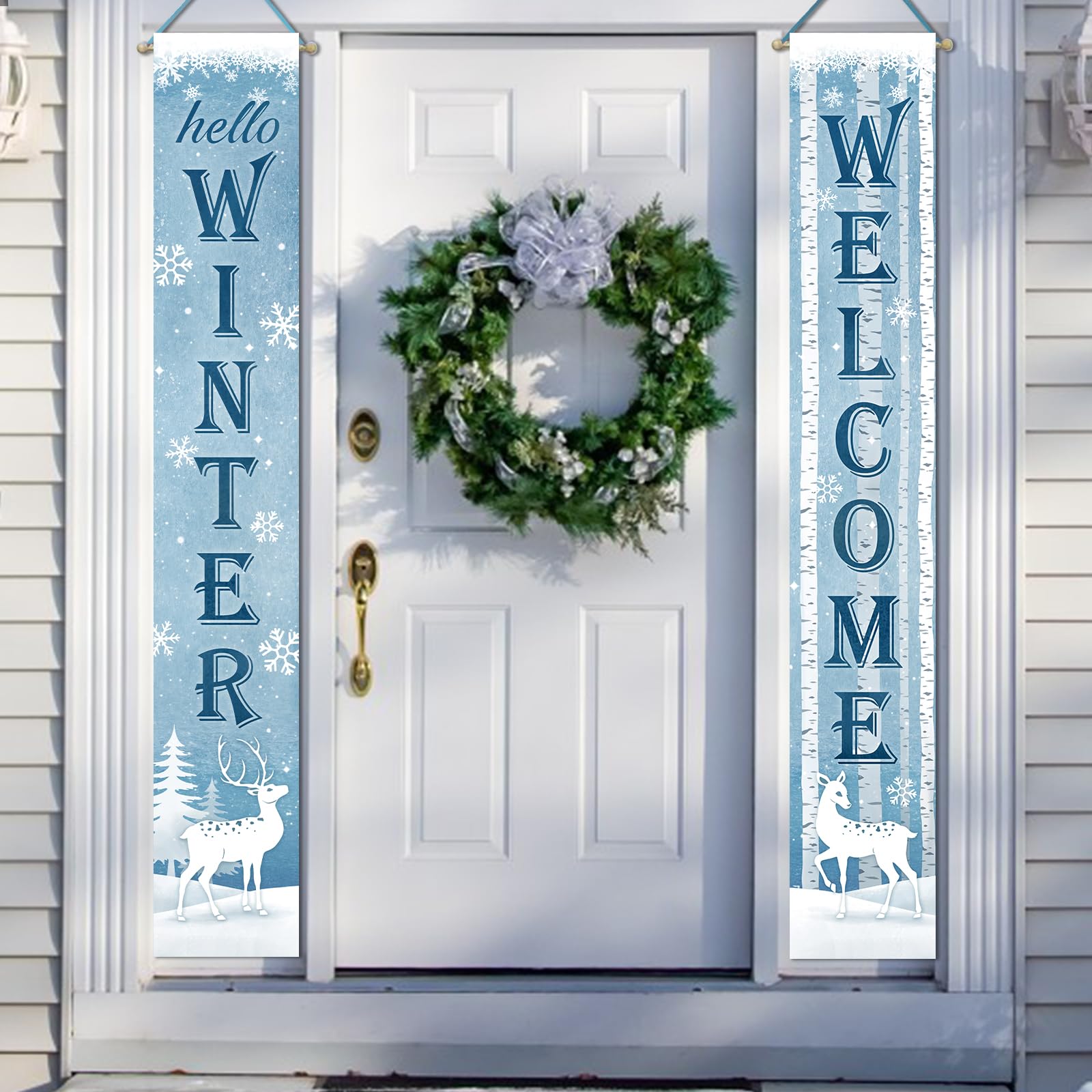 Amazon.com : Deroro Hello Winter Blue Porch Banner Sign, Wonderland ...