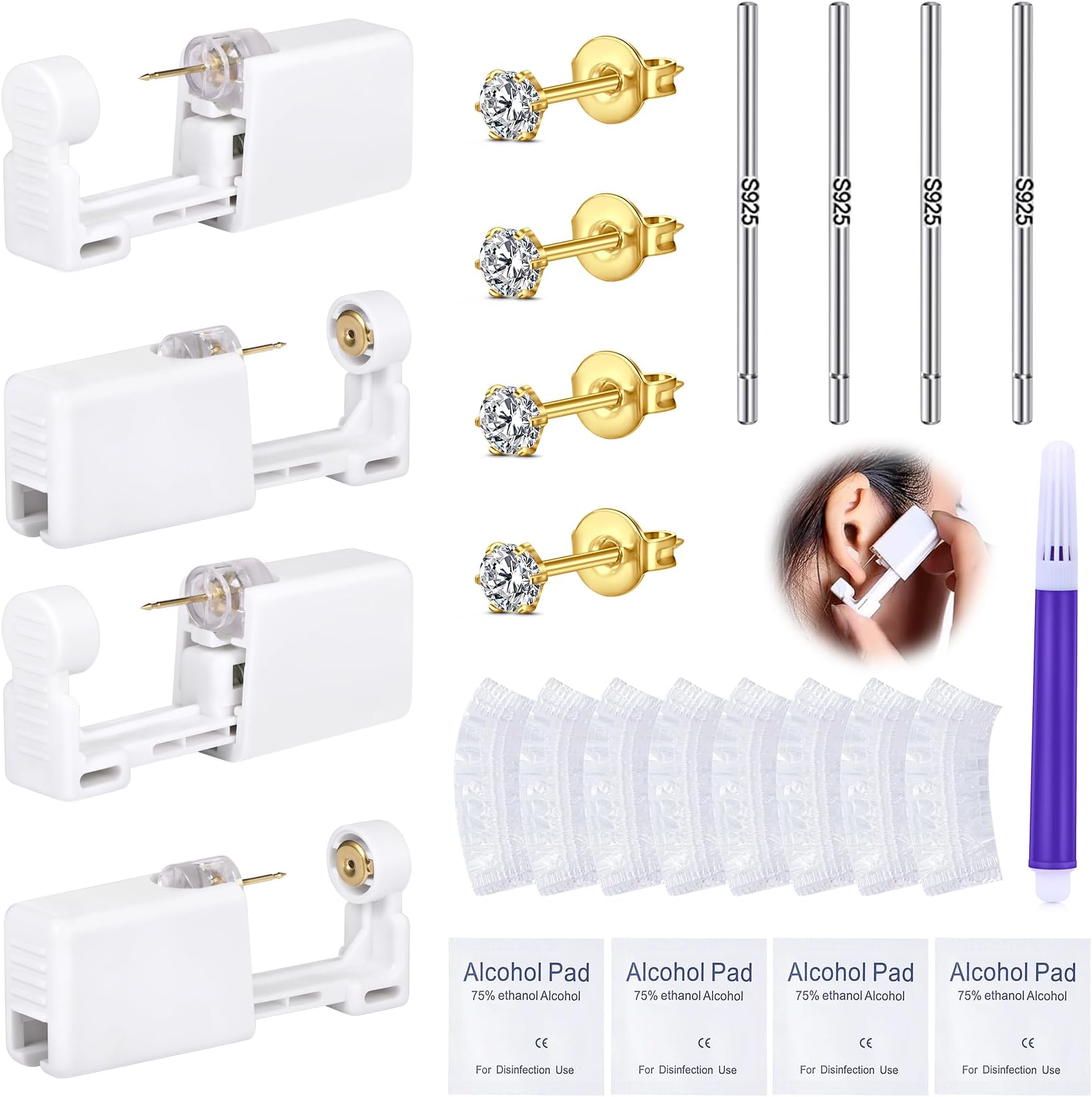 Amazon.com: DJCIW 21PCS Gold Ear Piercing Kit,Disposable Ear Piercing ...