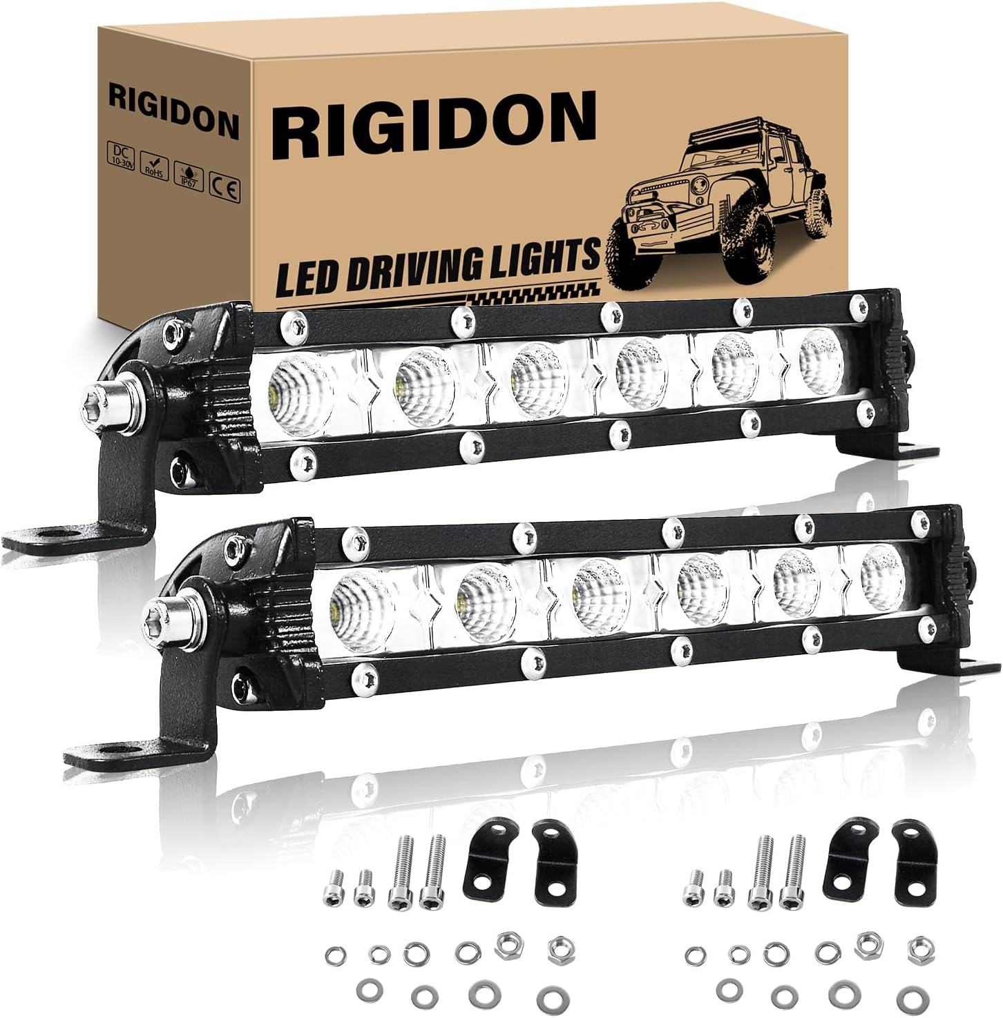 RIGIDON 2PCS 30W LED Light Bar 7Inch Slim Flood Light Bar Single Row ...