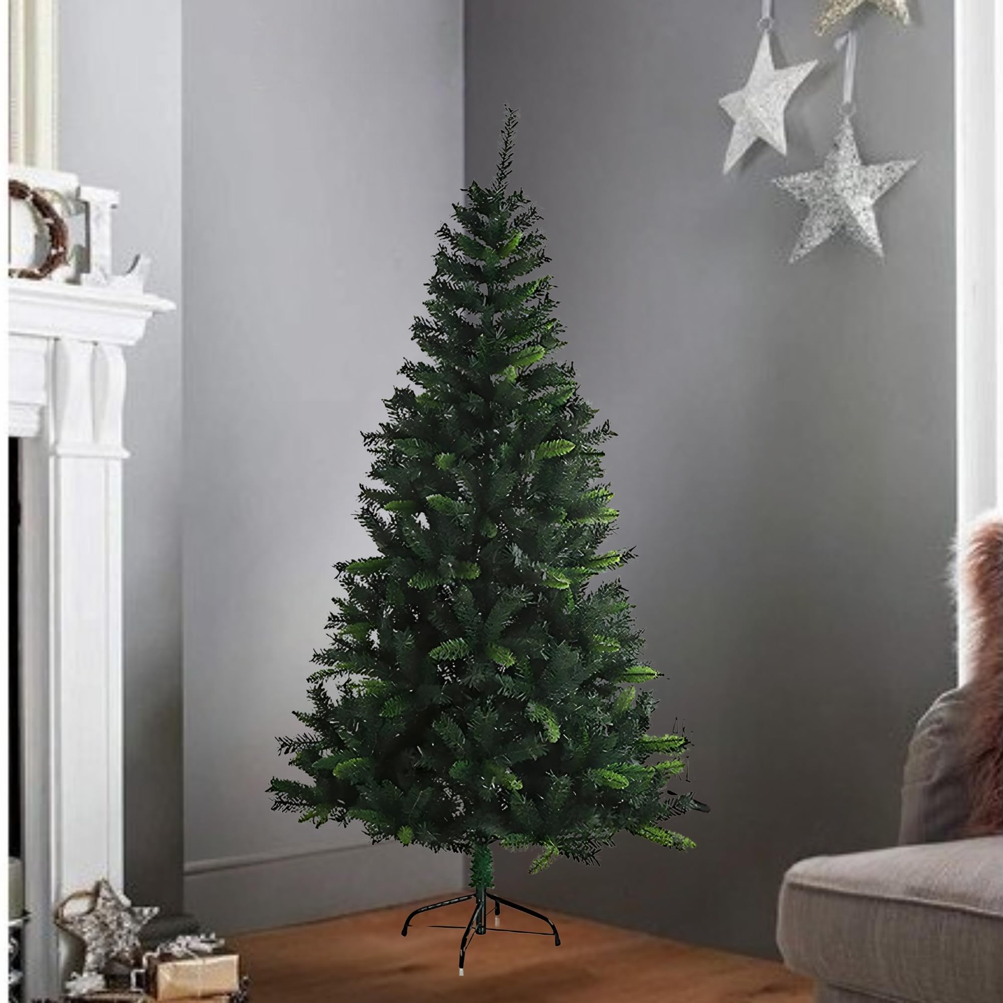 Buy eCraftIndia 5 Feet Green Artificial Christmas Tree Xmas Pine Tree with Metal Stand -Merry ...