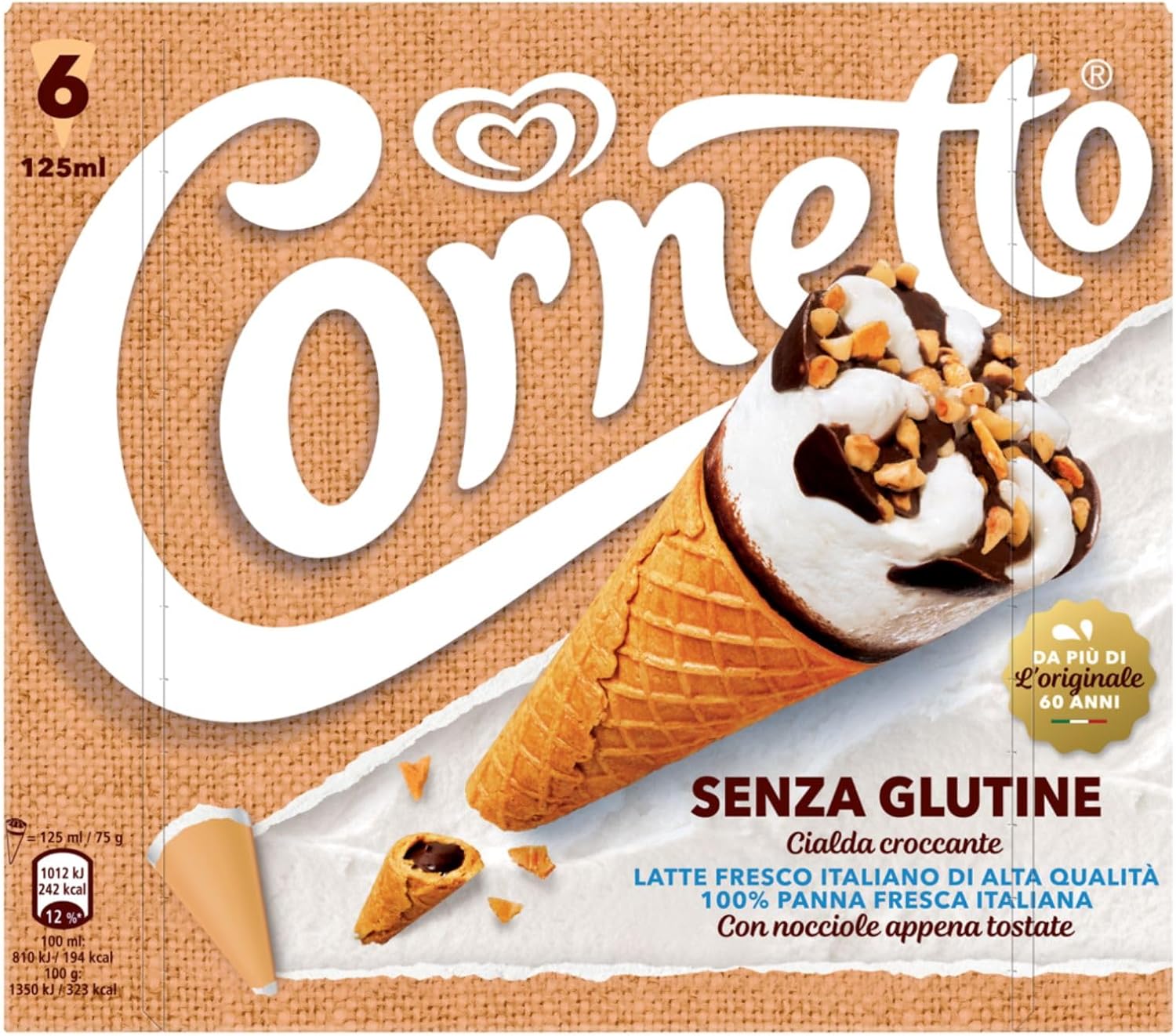 Cornetto Algida Senza Glutine, Gelato alla Panna, Croccante Cialda di ...