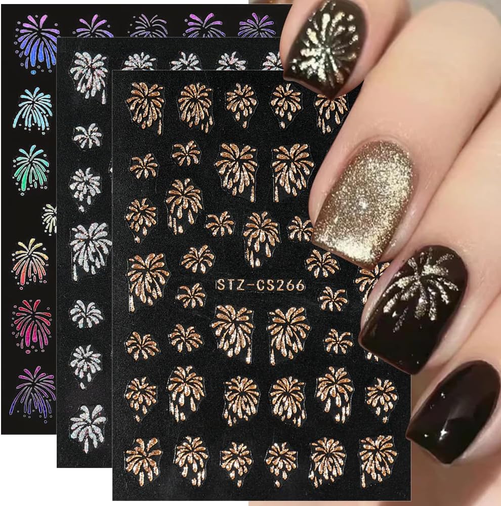Amazon.com: 3D Glitter Firework Nail Stickers New Year Nail Art ...