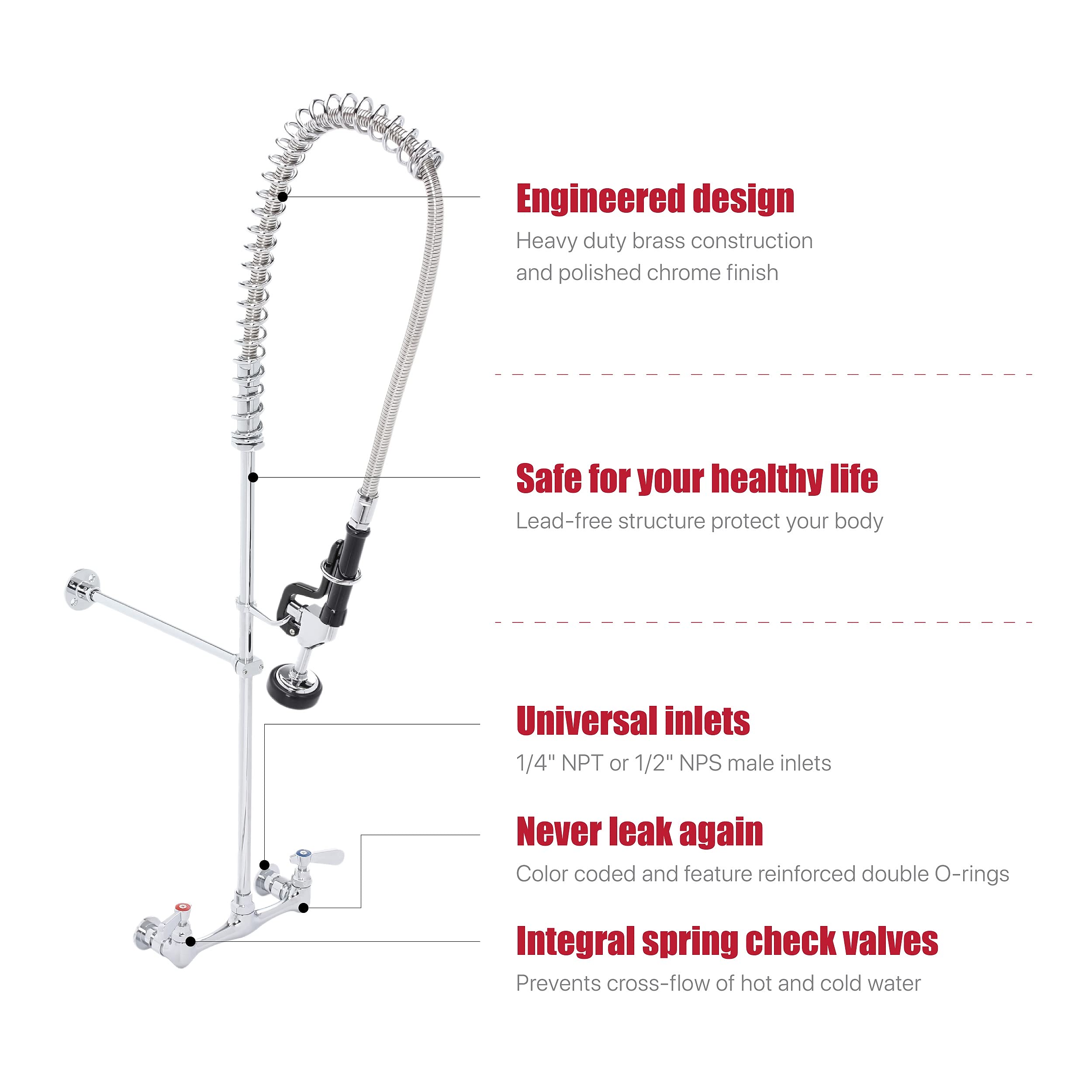 Snapklik.com : Commercial Kitchen Sink Pre-Rinse Faucet - 38 Height 8 ...