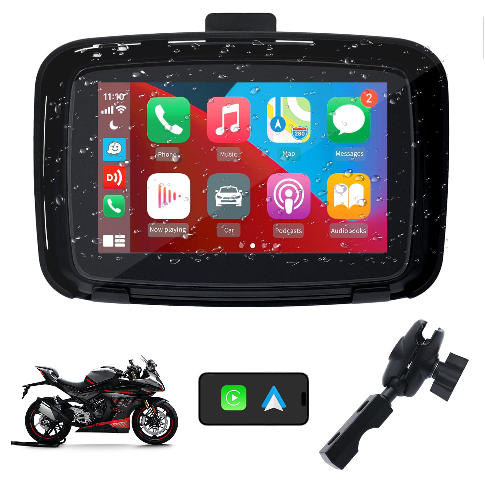 KAOLALI Motorcycle Wireless GPS Portable Carplay 5" Touch Screen IPX7 ...