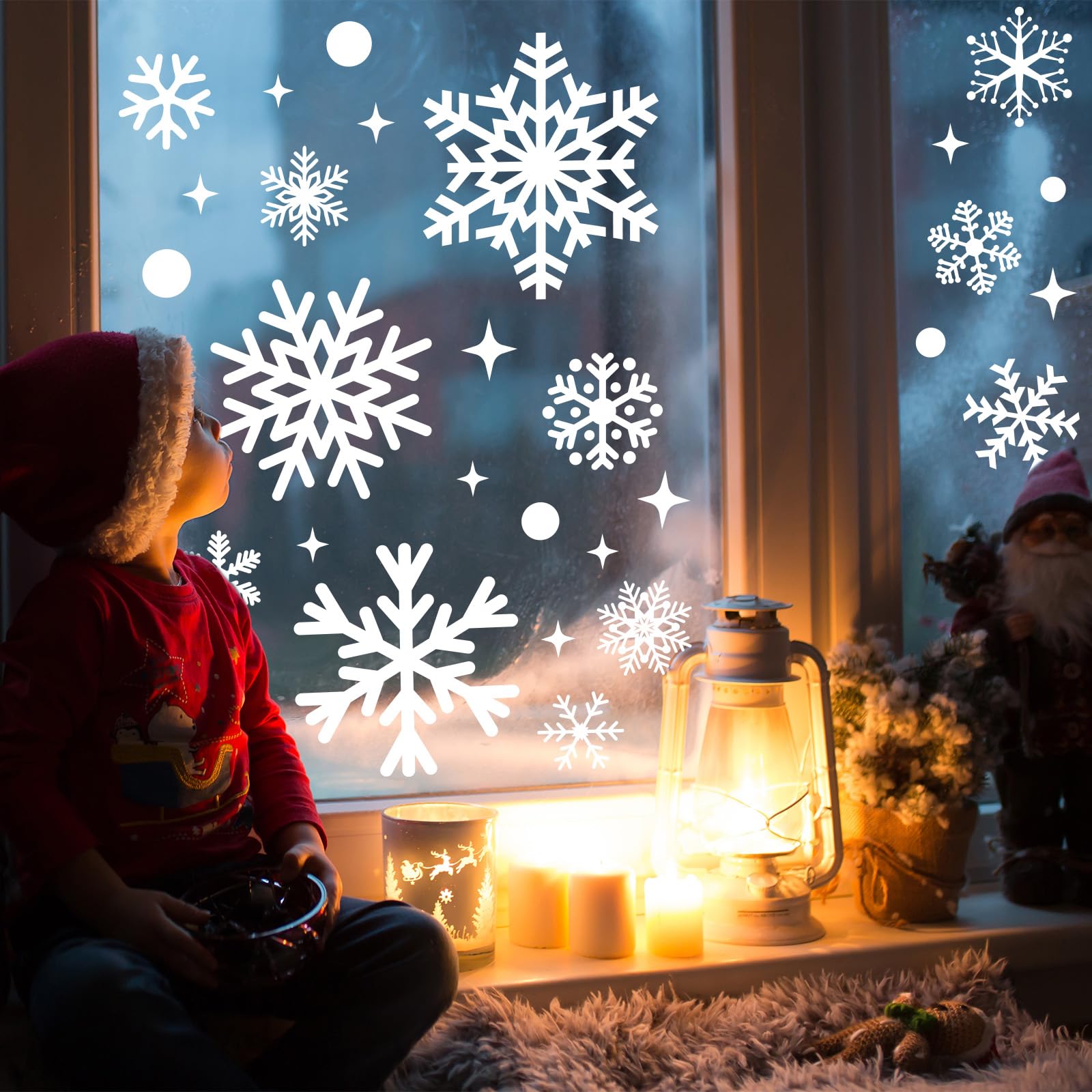 Amazon.com: Whaline Large Snowflakes Window Clings Christmas White ...
