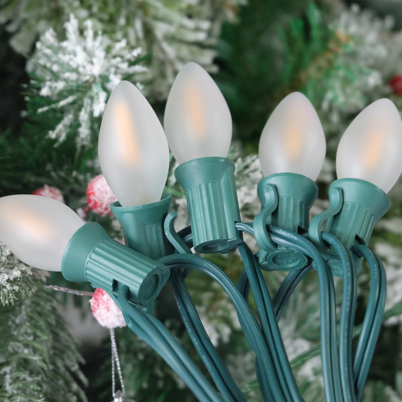 Cbebew C7 LED Christmas Lights 25Ft Frosted White Outdoor String Lights ...