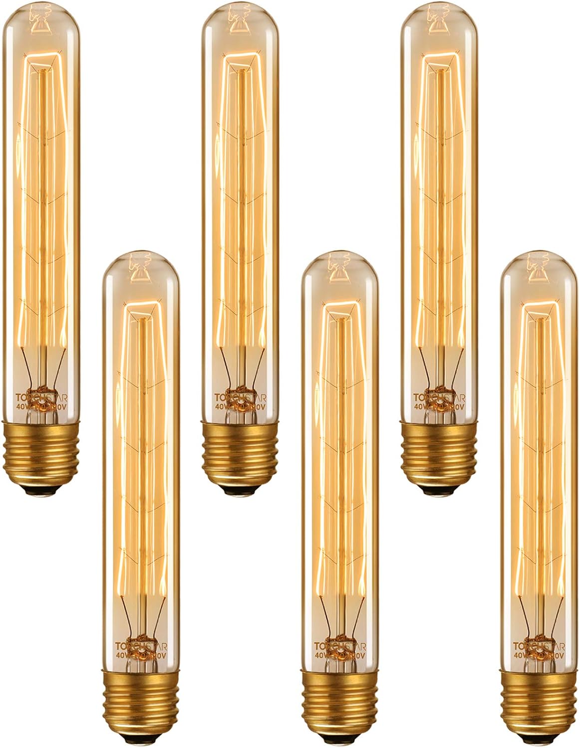 TORCHSTAR Dimmable Vintage Tubular Lights Bulbs, T30 Filament Bulb E26 ...