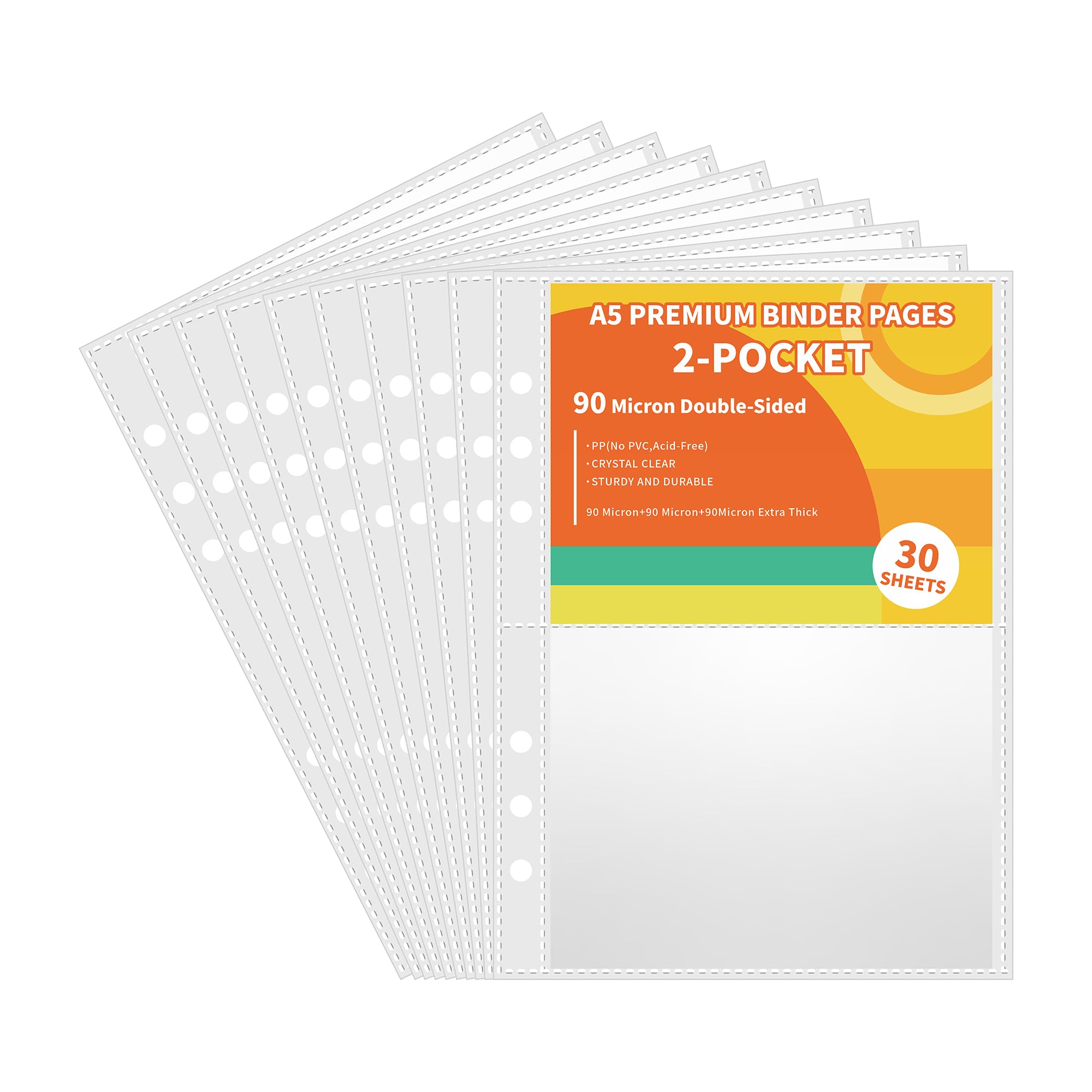 Amazon.com : 30pcs Pocket Sleeves for A5 6 Ring Binder, 2-Pocket Double ...