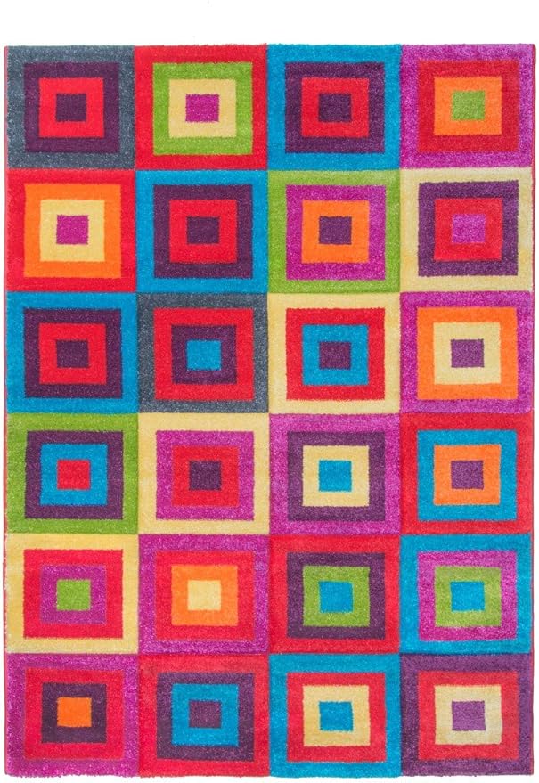 Candy Multicoloured Squares Design Rug. Available in 5 Sizes (120cm x ...