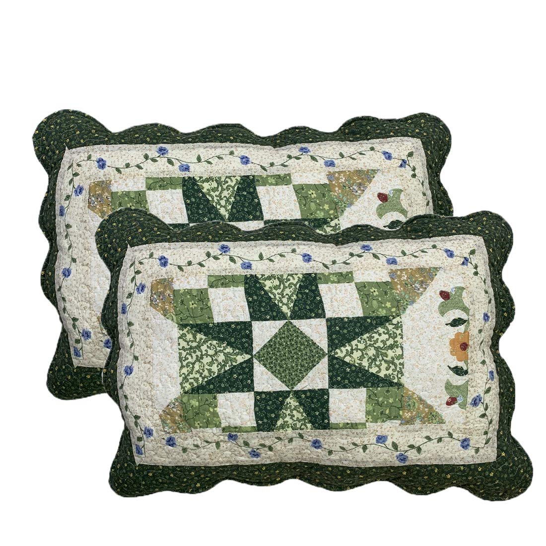 Amazon.com: vctops 2-Piece Boho Cotton Quilted Bed Pillow Shams Floral Printed Patchwork Pillow ...