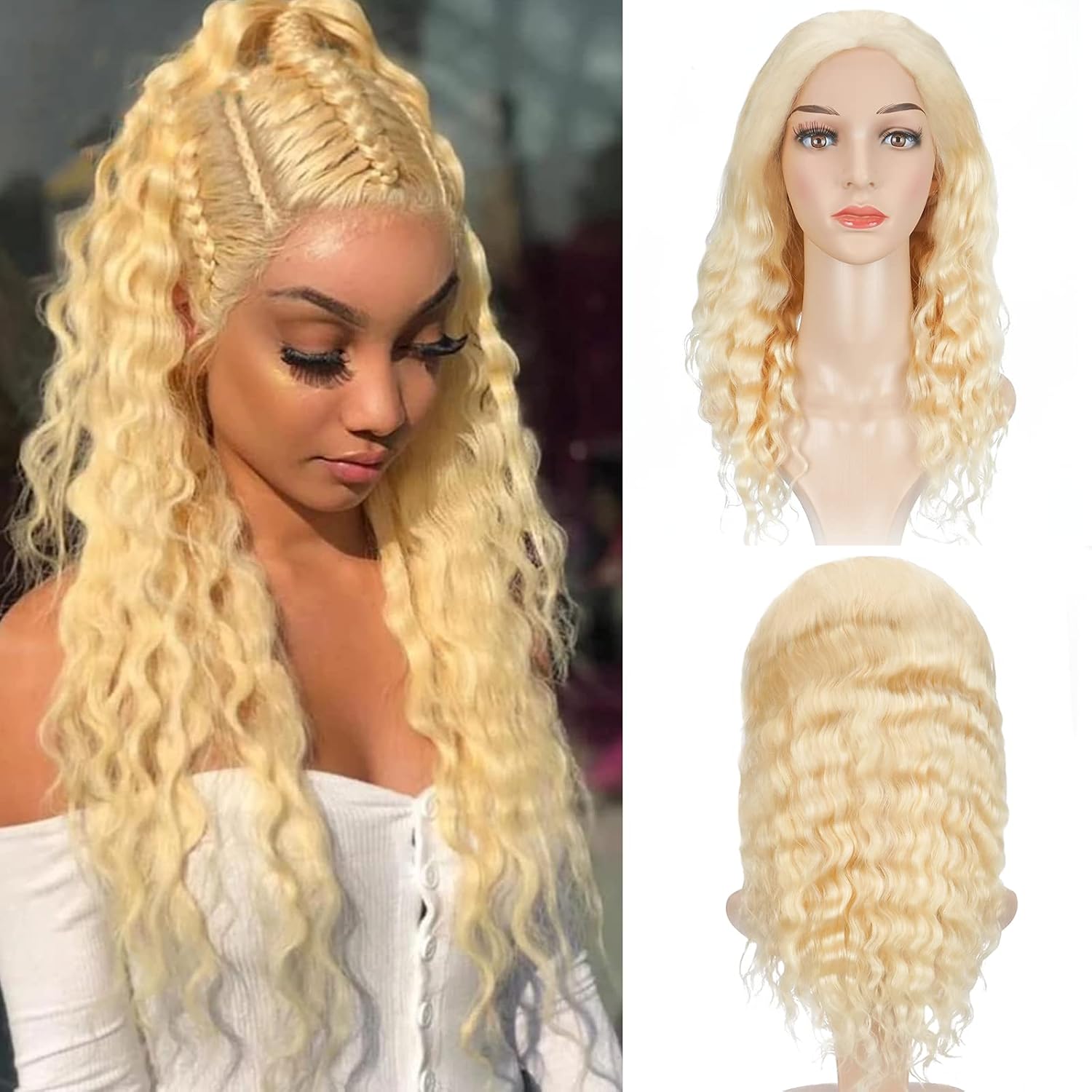 Amazon.com : Fyfoerlin 613 Deep Wave Lace Front Wig Human Hair 13x4 150 ...