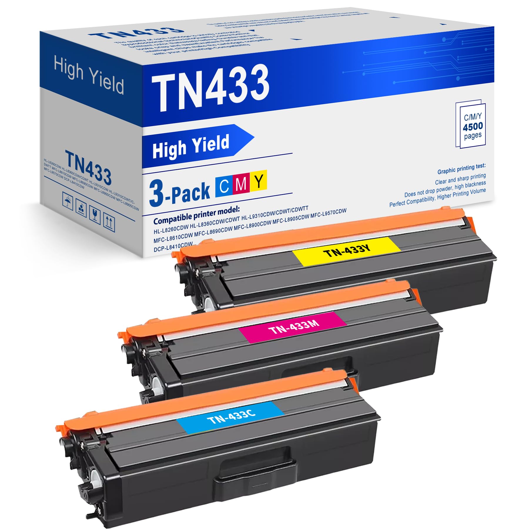 Amazon.com: TN433C TN433M TN433Y Toner Replacement for Brother TN433 ...
