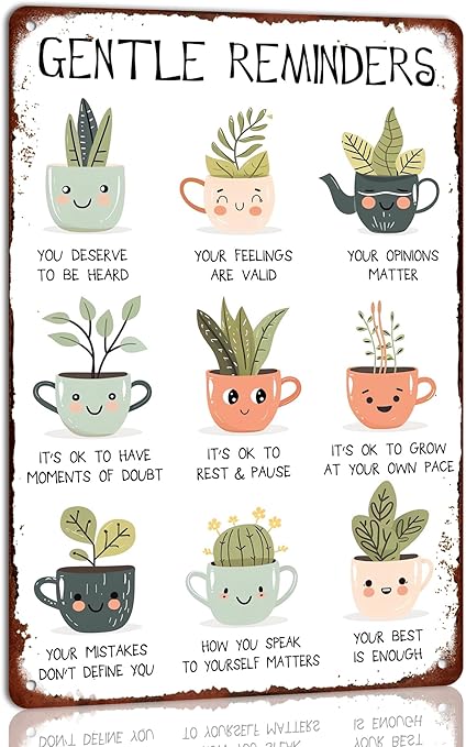 Amazon.com: Generic Gentle Reminders Metal Tin Sign Cute Potted Plants ...