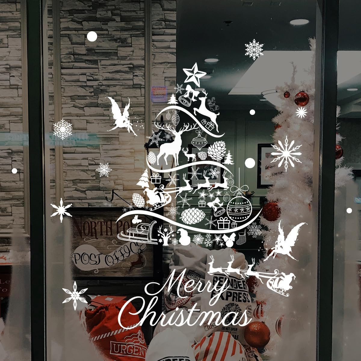 Amazon.com: Christmas Tree Window Clings for Glass Window - Double ...