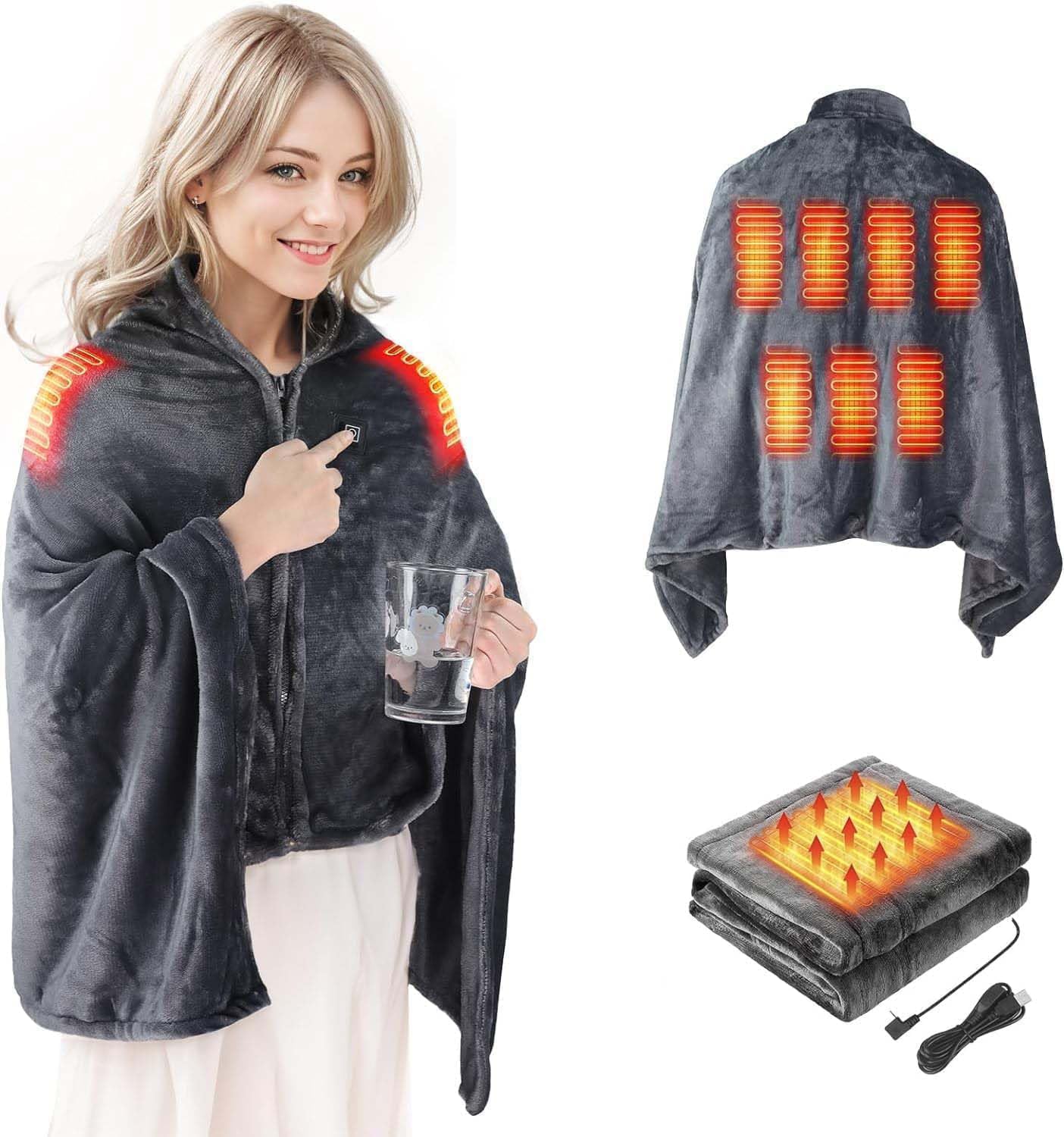 Buy VPGS USB Heated Shawl Heated Blanket, Plush Wearable Heated Poncho ...