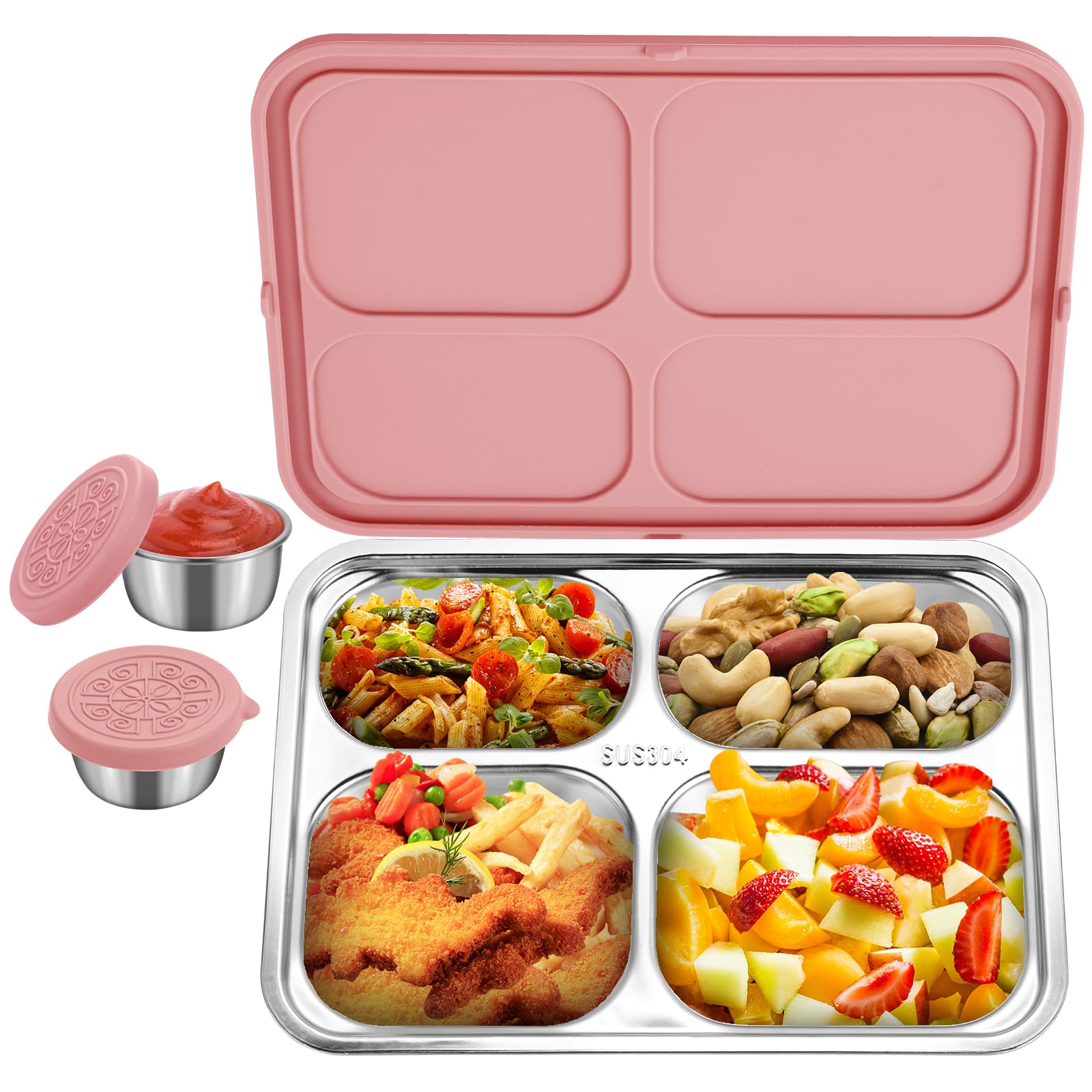 LEGELITE Stainless Steel Bento Box Container with 2 Sauce Cups, 4 ...