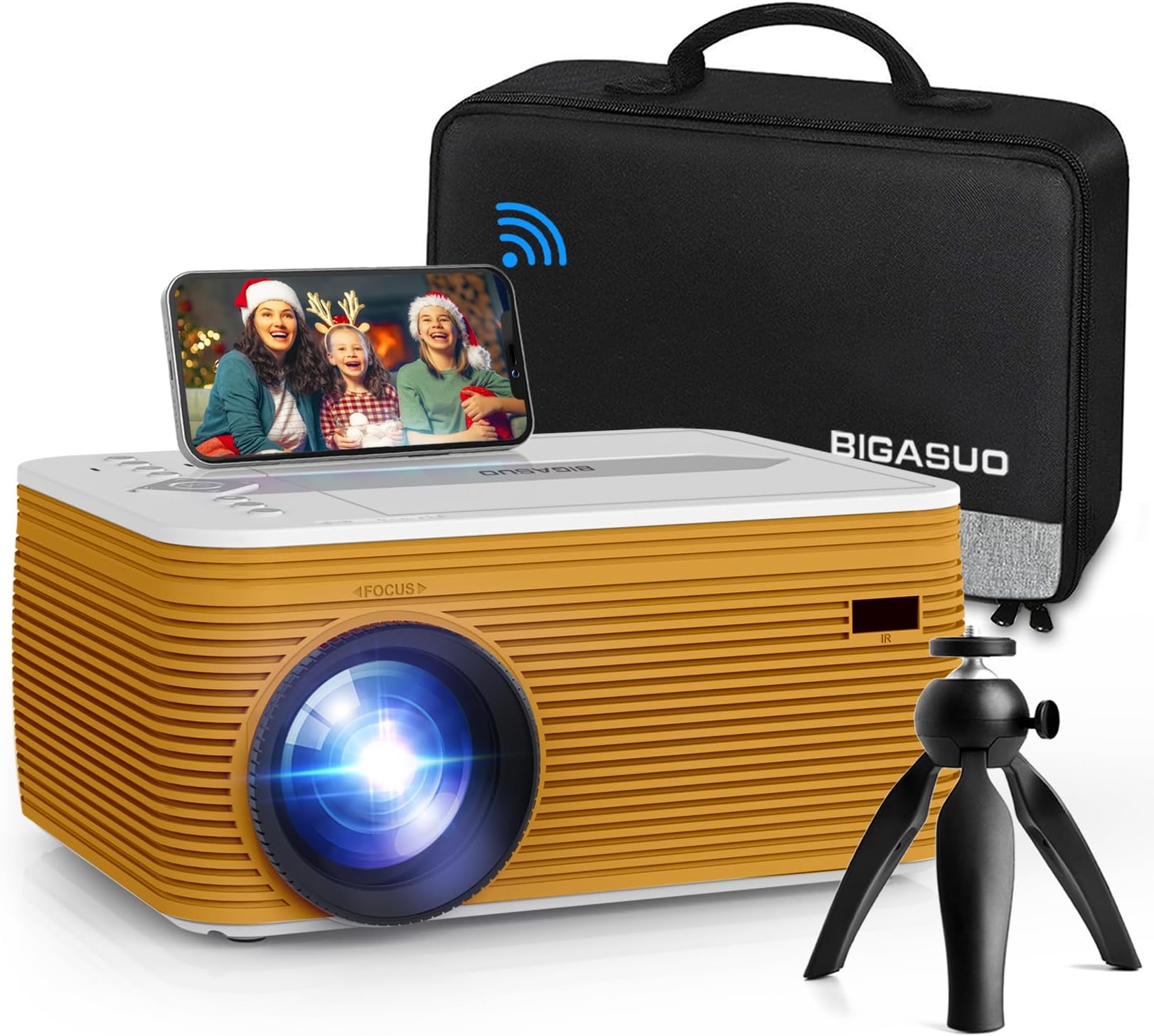 Amazon.com: BIGASUO Outdoor Movie Projector Bluetooth 5.0 - Native ...