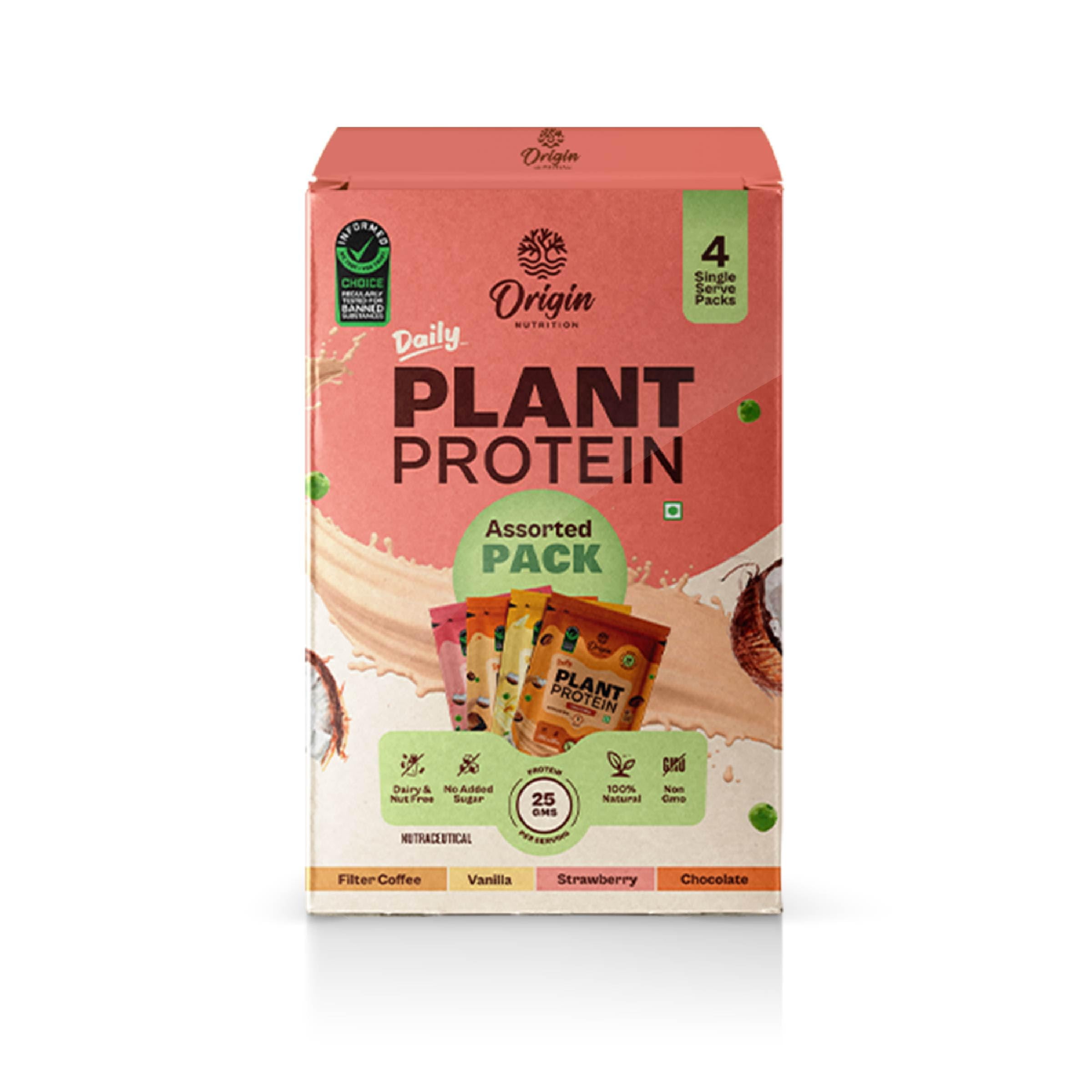 Origin Nutrition 100% Natural & Clean Plant Protein, Assorted Pack ...