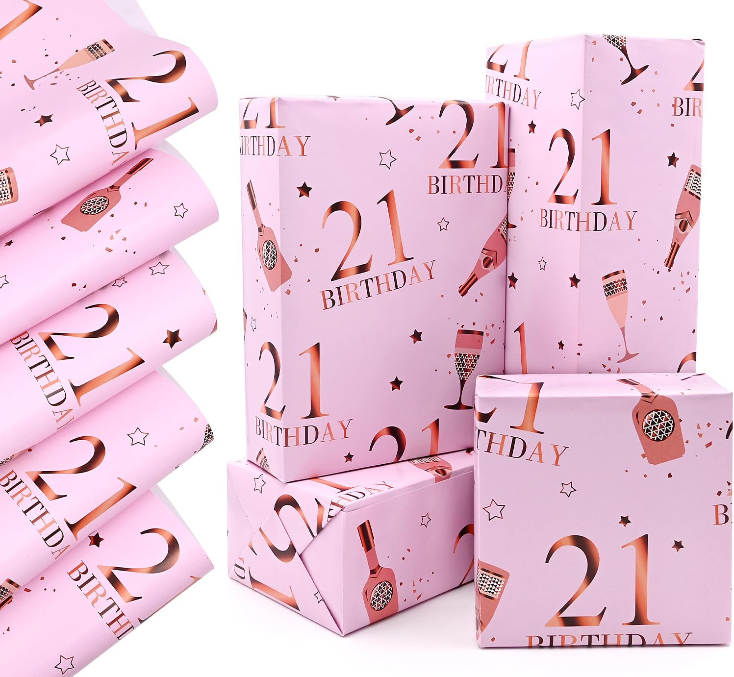 QRTDXP Pink 21st Gift Wrapping Paper Sheets,5pcs 50 * 70cm Large 21st ...
