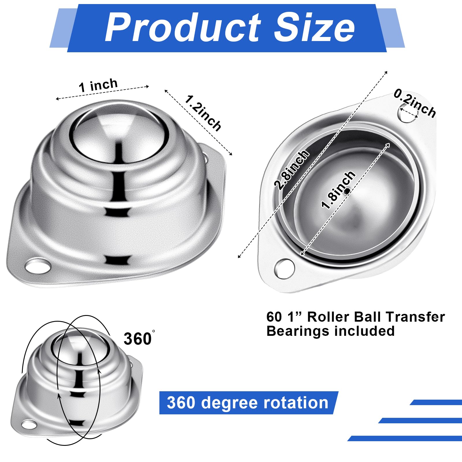 Snapklik.com : Gisafai 60 Pcs Roller Ball Transfer Bearing Carbon Steel ...