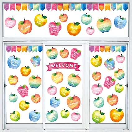 Amazon.com: Whaline 9 Sheets Back to School Window Clings Watercolor ...