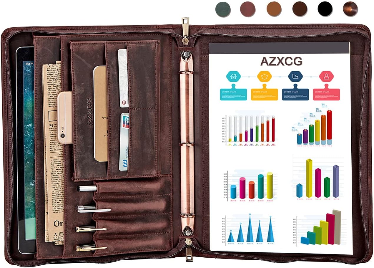 Amazon.com : AZXCG Leather Portfolio Binder for Men, Professional ...