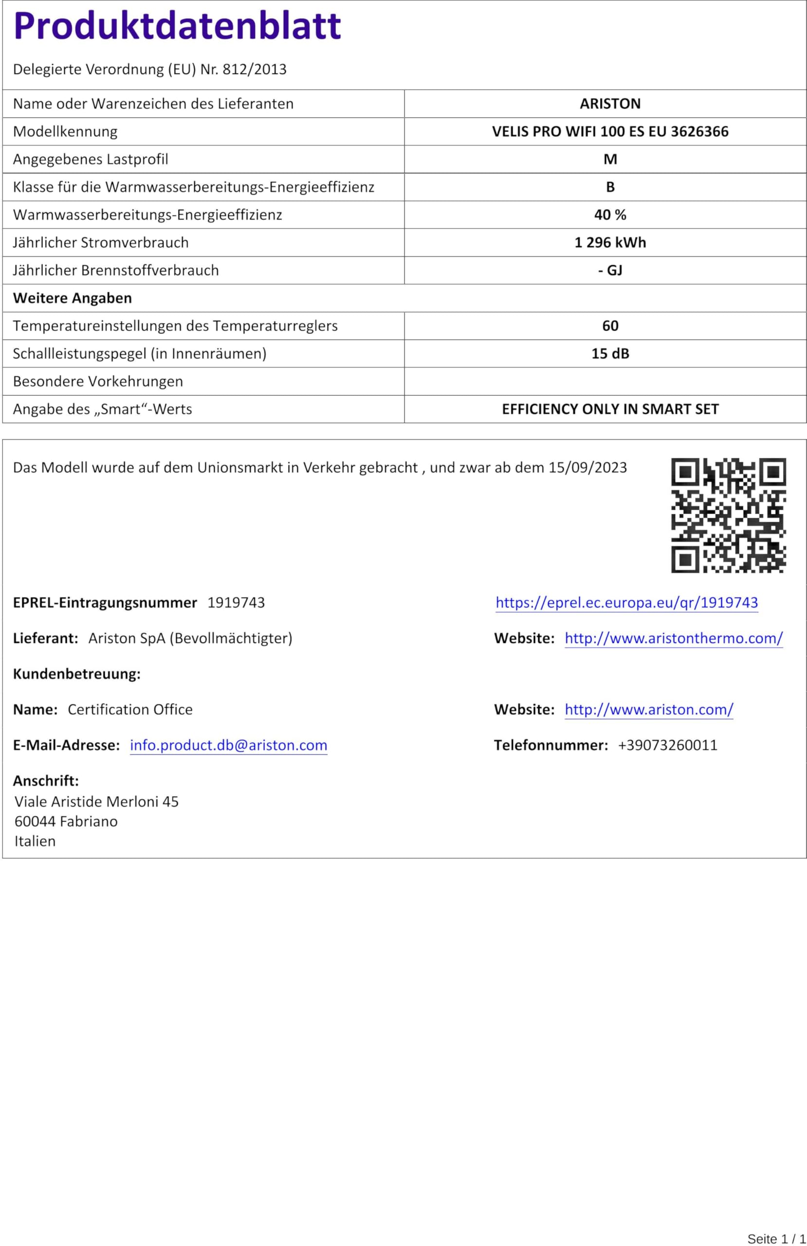 Ariston Velis Pro Wifi Electric Water Heater Low Power Consumption ...