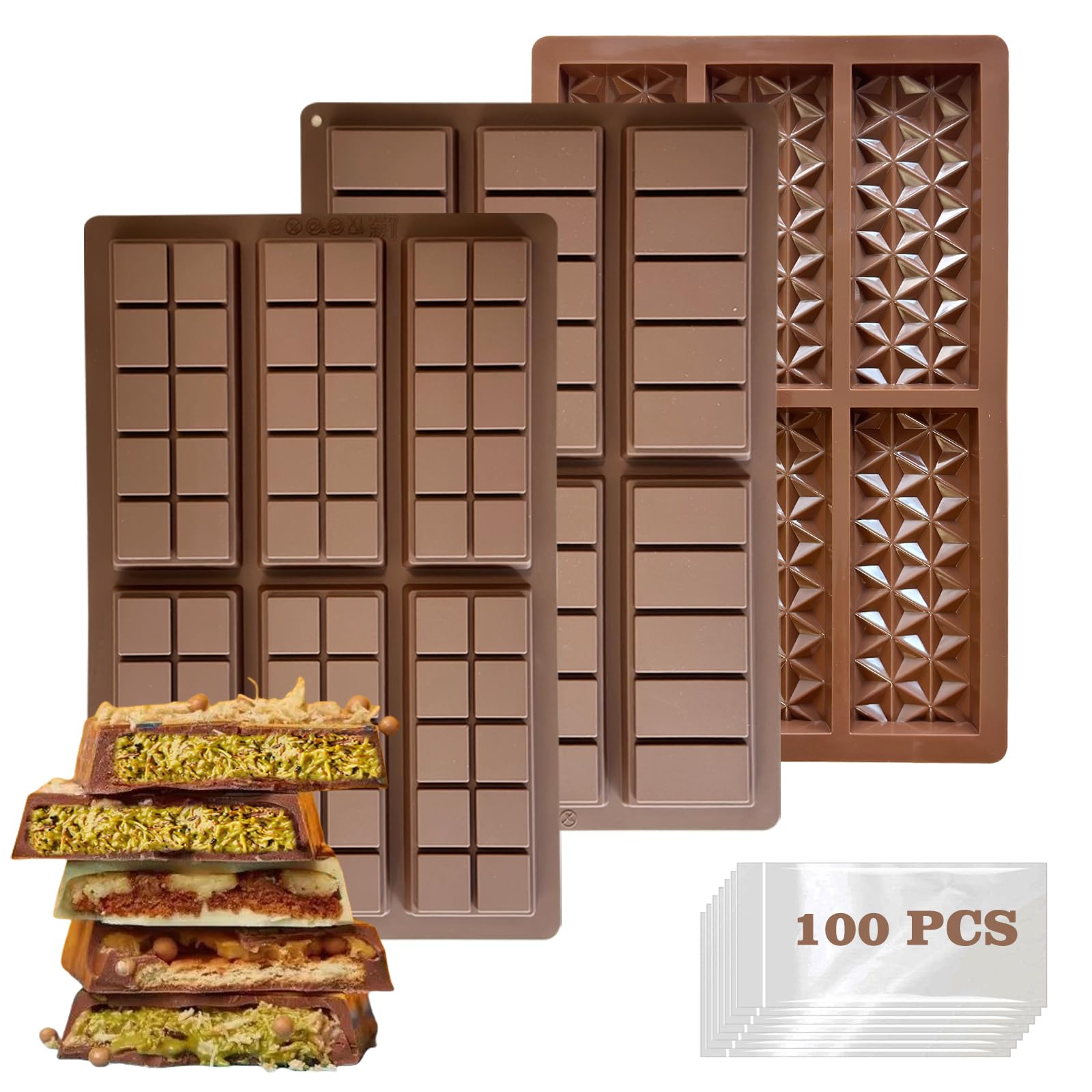 Amazon.com: Chocolate Bar Mold,3 Pack Dubai Chocolate Bar Mold Deep ...