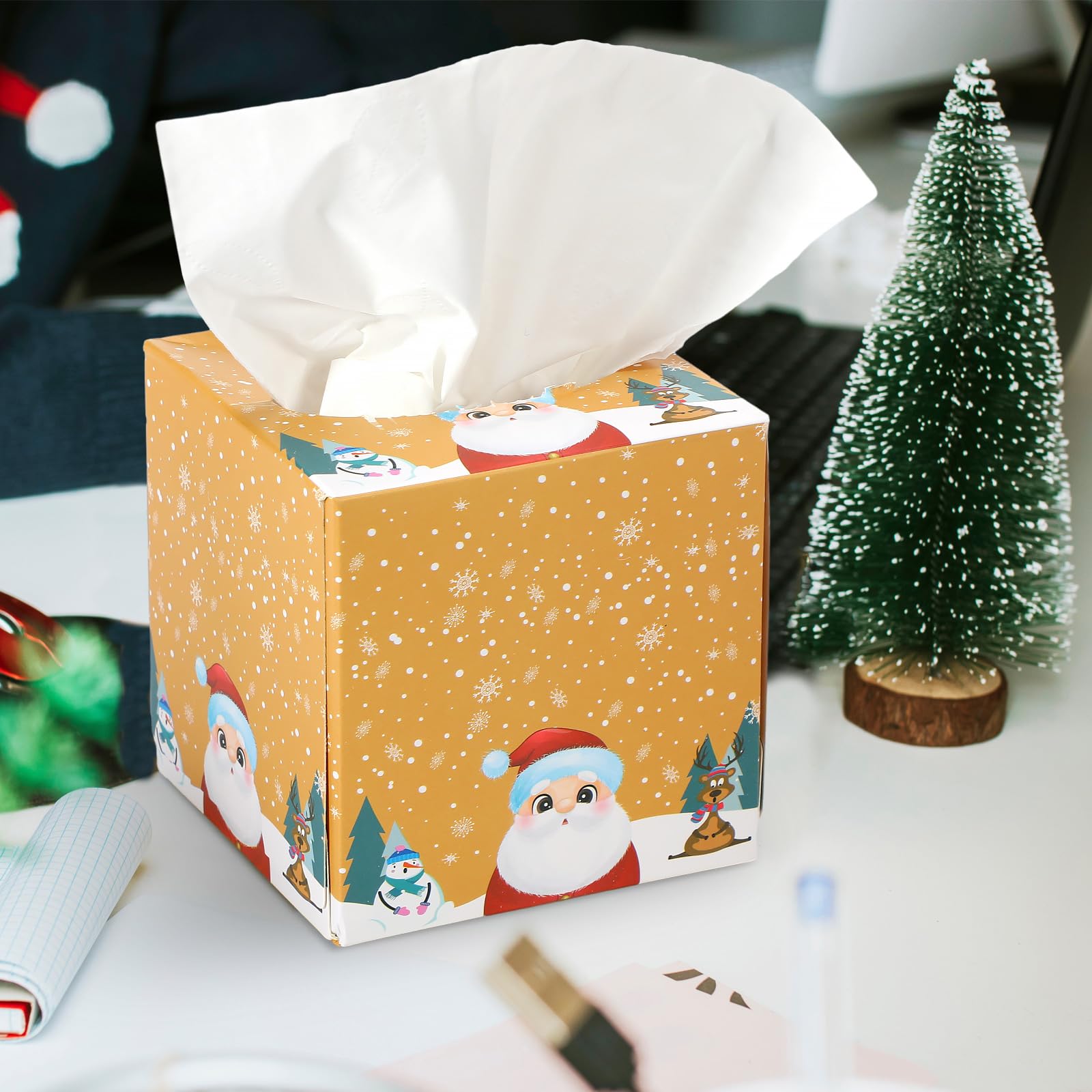 Zhehao 12 Packs Facial Tissue Cube Box for Christmas Xmas Tissues Santa ...