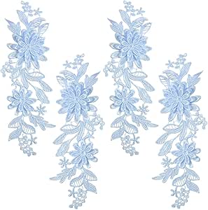 Amazon.com: CABODYALS 2 Pair Blue Lace Flower Applique Vintage 3D ...