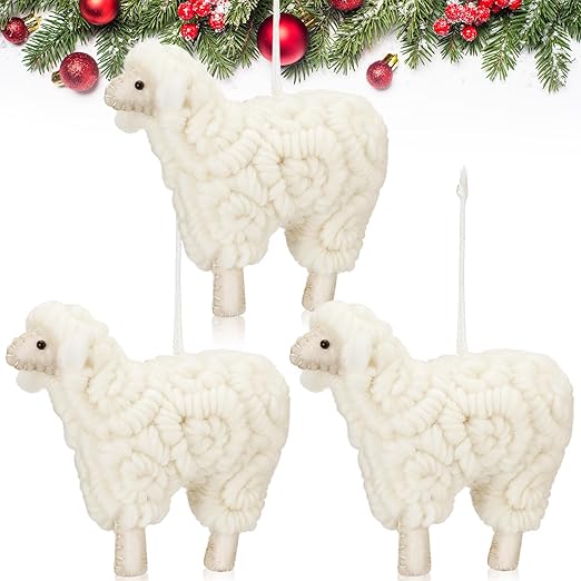 Amazon.com: Jenaai 3 Pieces Felt Sheep Christmas Ornaments Sheep ...