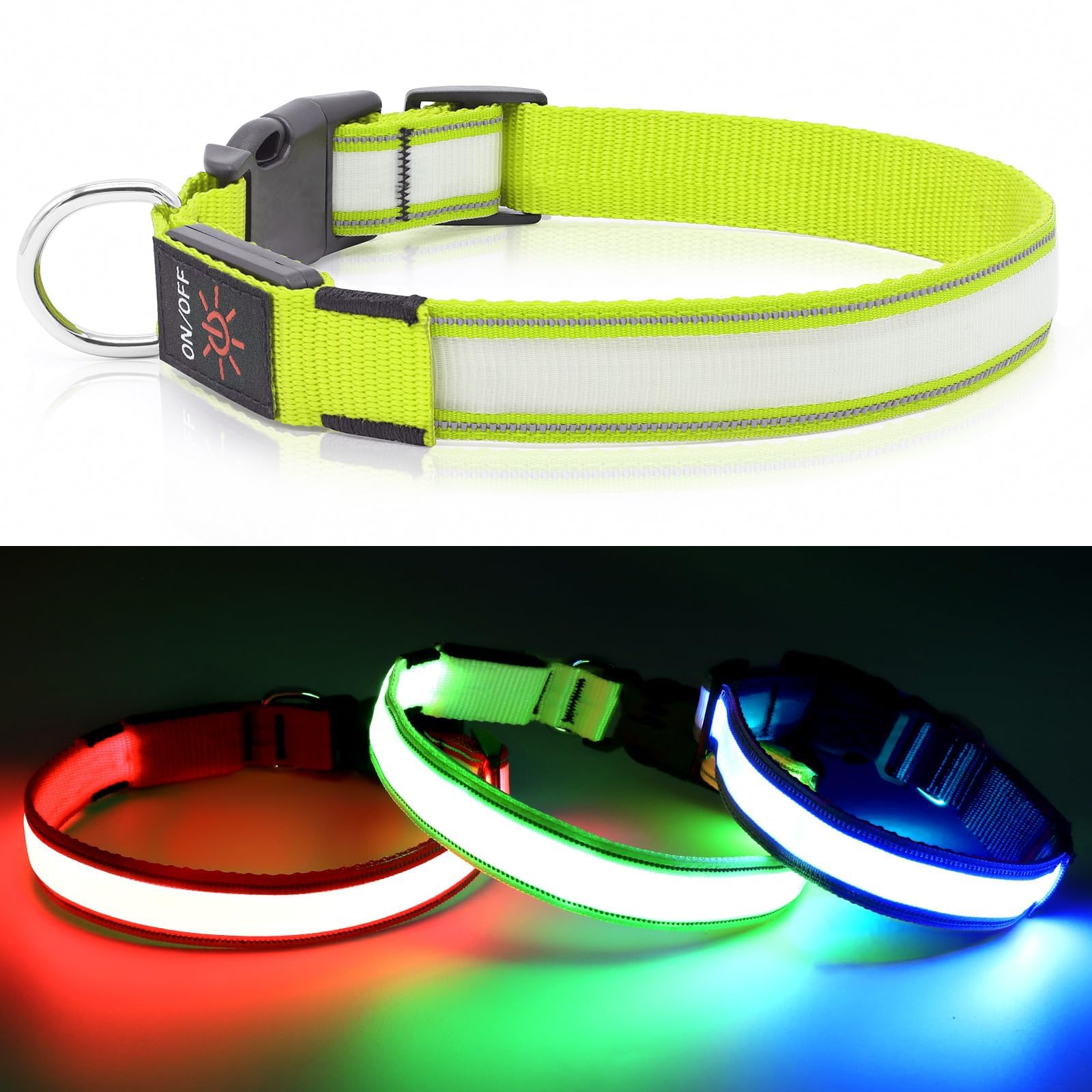 Visinite Light Up Dog Collar Rechargeable,Waterproof Led Dog Collar ...