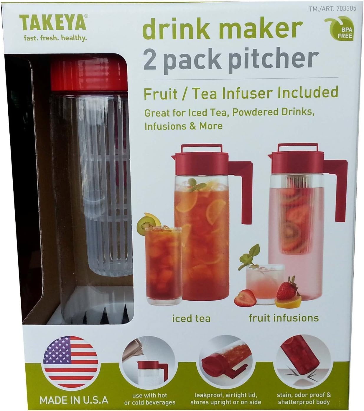 Takeya Drink Maker 2 Pack Pitcher (Pack of 2 / Fruit & Tea Infuser ...