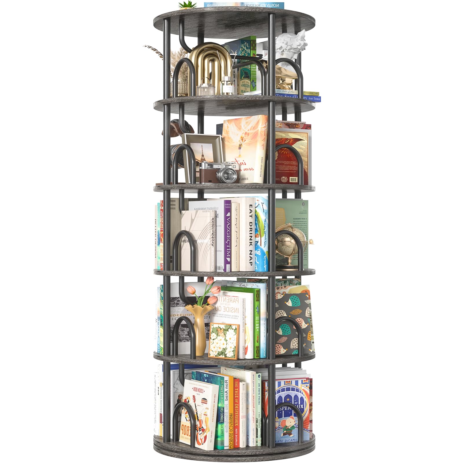 Amazon.com: Aheaplus 5 Tier Rotating Bookshelf Tower, 360 Display ...