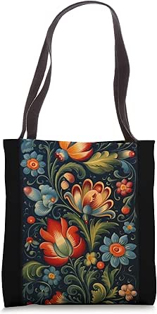 Amazon.com: Traditional Norwegian Rosemaling Folk Art Tote Bag ...
