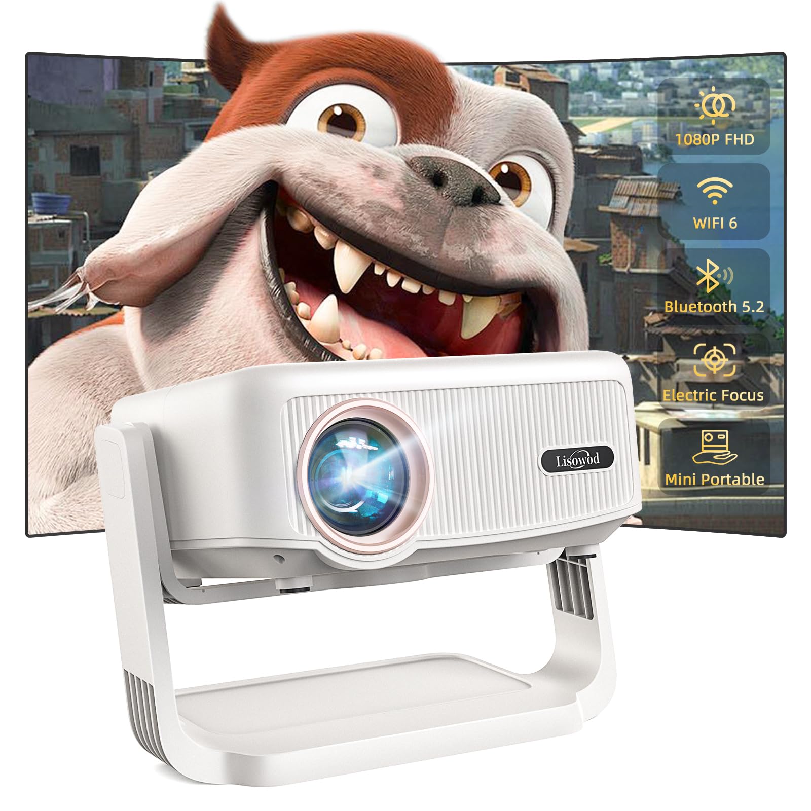 [360°Rotation Stand] Mini Projector Bluetooth 5.2 & WiFi 6: Electric ...