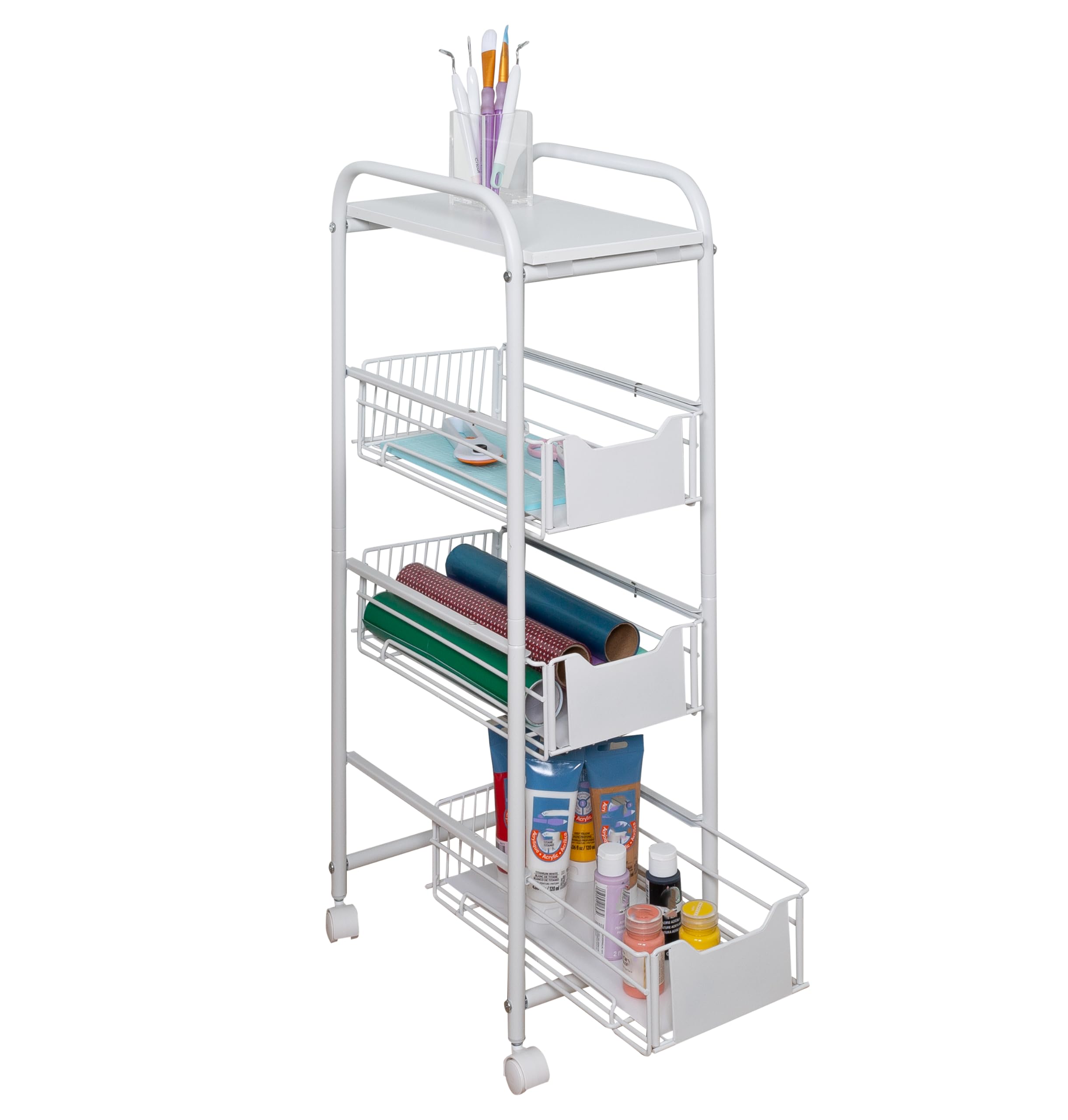 Amazon.com: 4-Tier Slim Rolling Metal Utility Cart with Drawers, White ...
