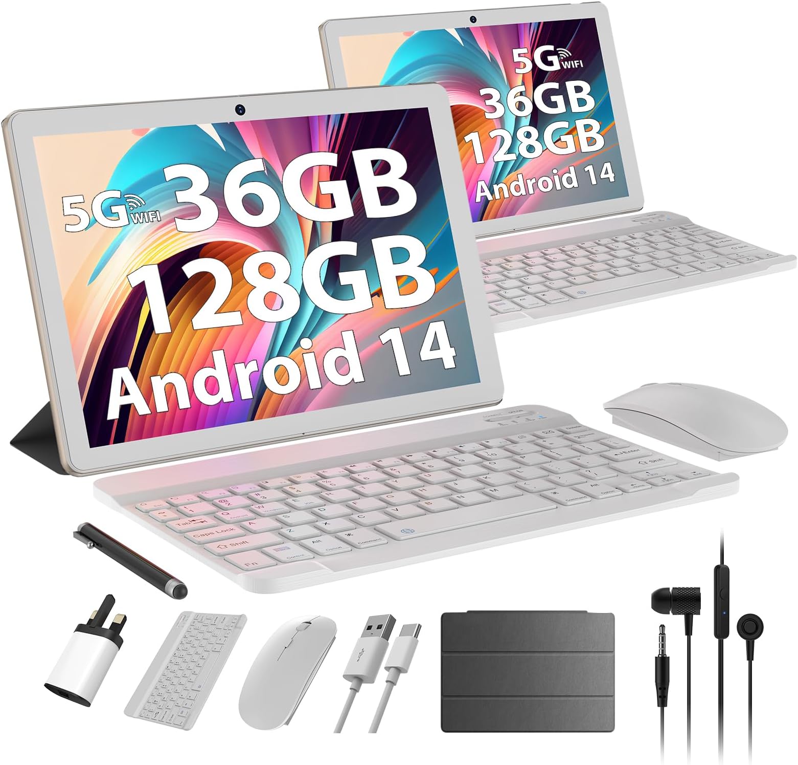 JJGJ 10 inch Android Tablet, Android 14 Tablet with Keyboard, 12GB ...