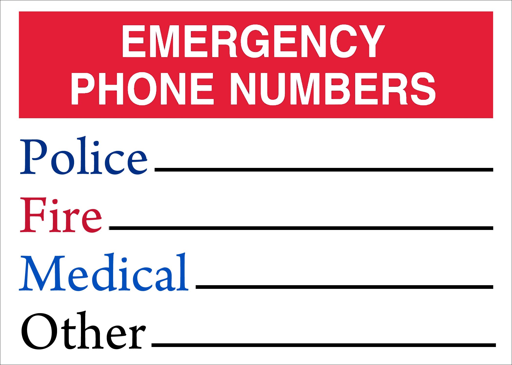 Amazon.com - Emergency Phone Numbers Sticker (Business Contacts Police ...
