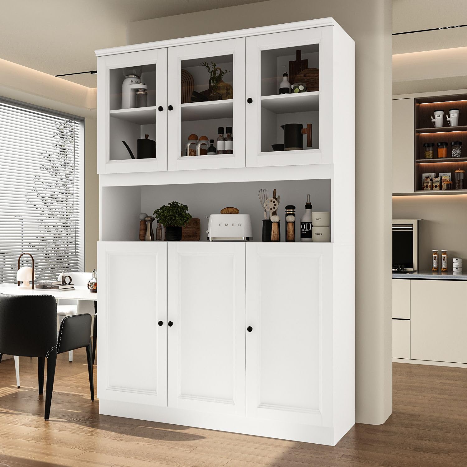 Amazon.com: MOUMON Large Kitchen Hutch Storage Cabinet with Adjustable ...