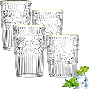 Amazon.com | Gold Rimmed Drinking Glasses, Crystal Old Fashion Beverage ...