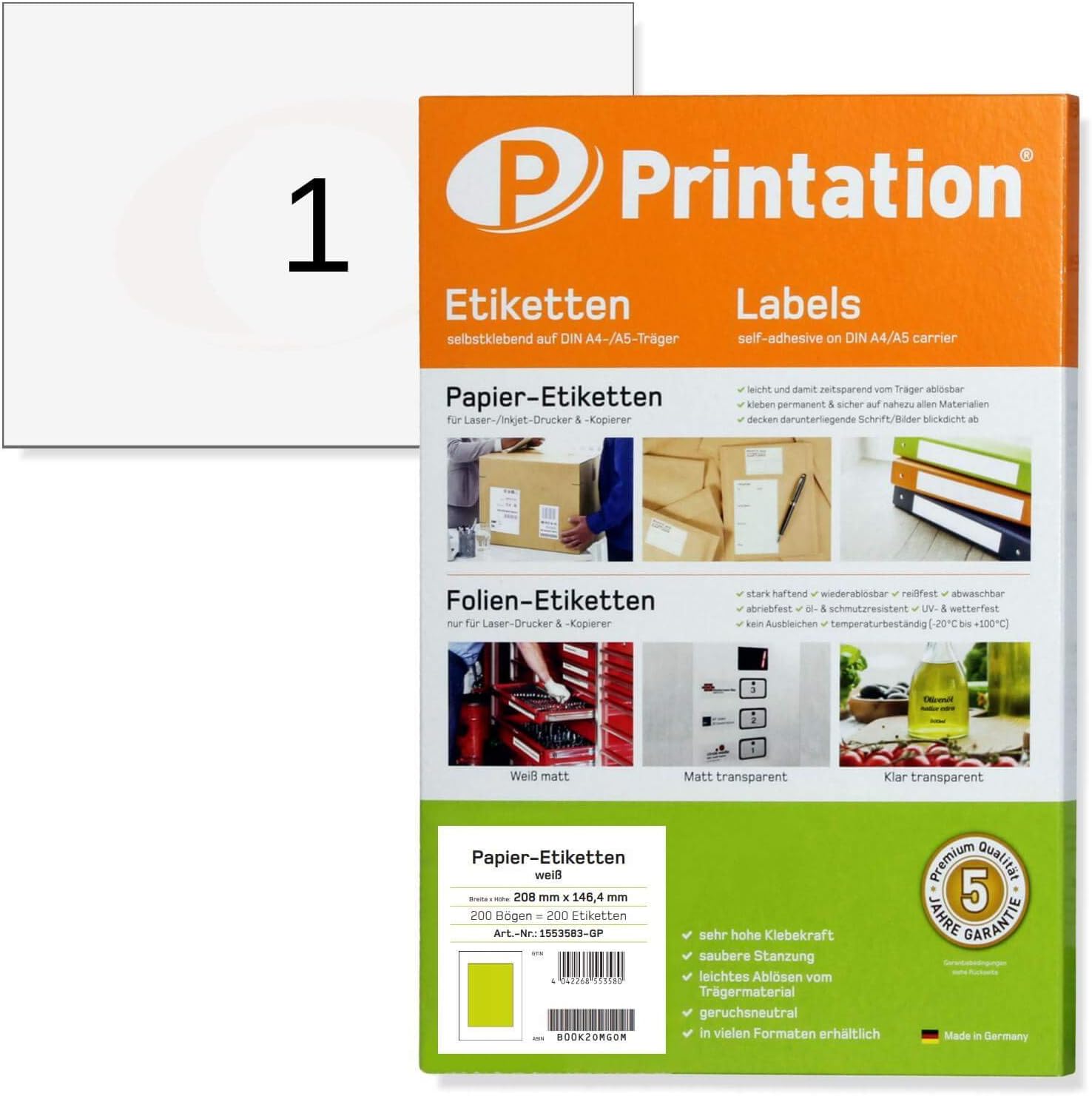 Printation A5 Labels - 200 Self Adhesive Address Labels - 1 Label per ...