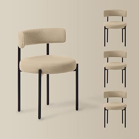 Amazon.com - Boucle Dining Chairs Set of 4, Beige Dining Chairs with ...