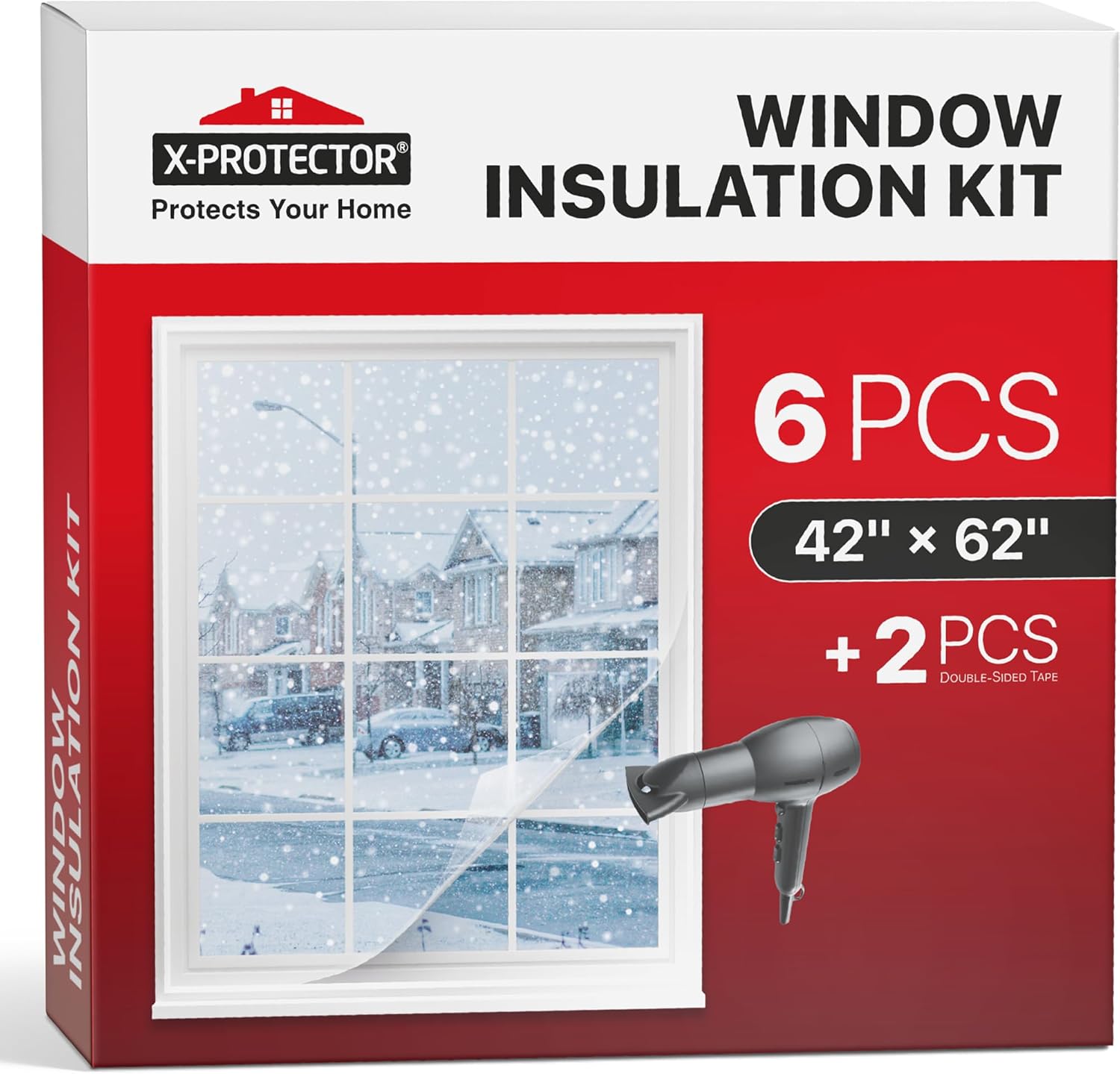 X-Protector Window Insulation for Winter - 6 Pack 42in x 62in - Clear ...