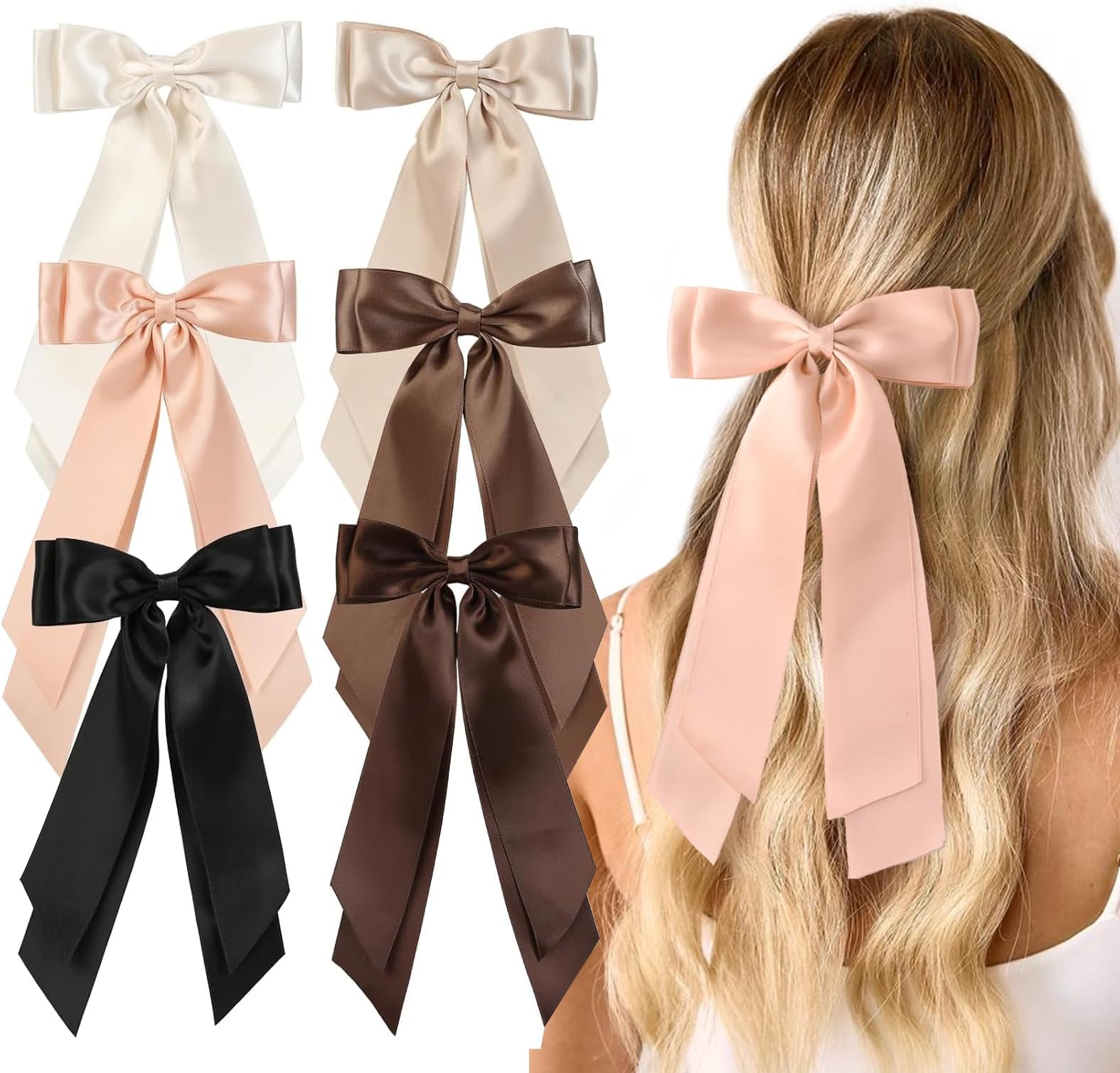 Amazon.com : Atoden Hair Bows 4Pcs Silky Satin Hair Ribbons Cute ...