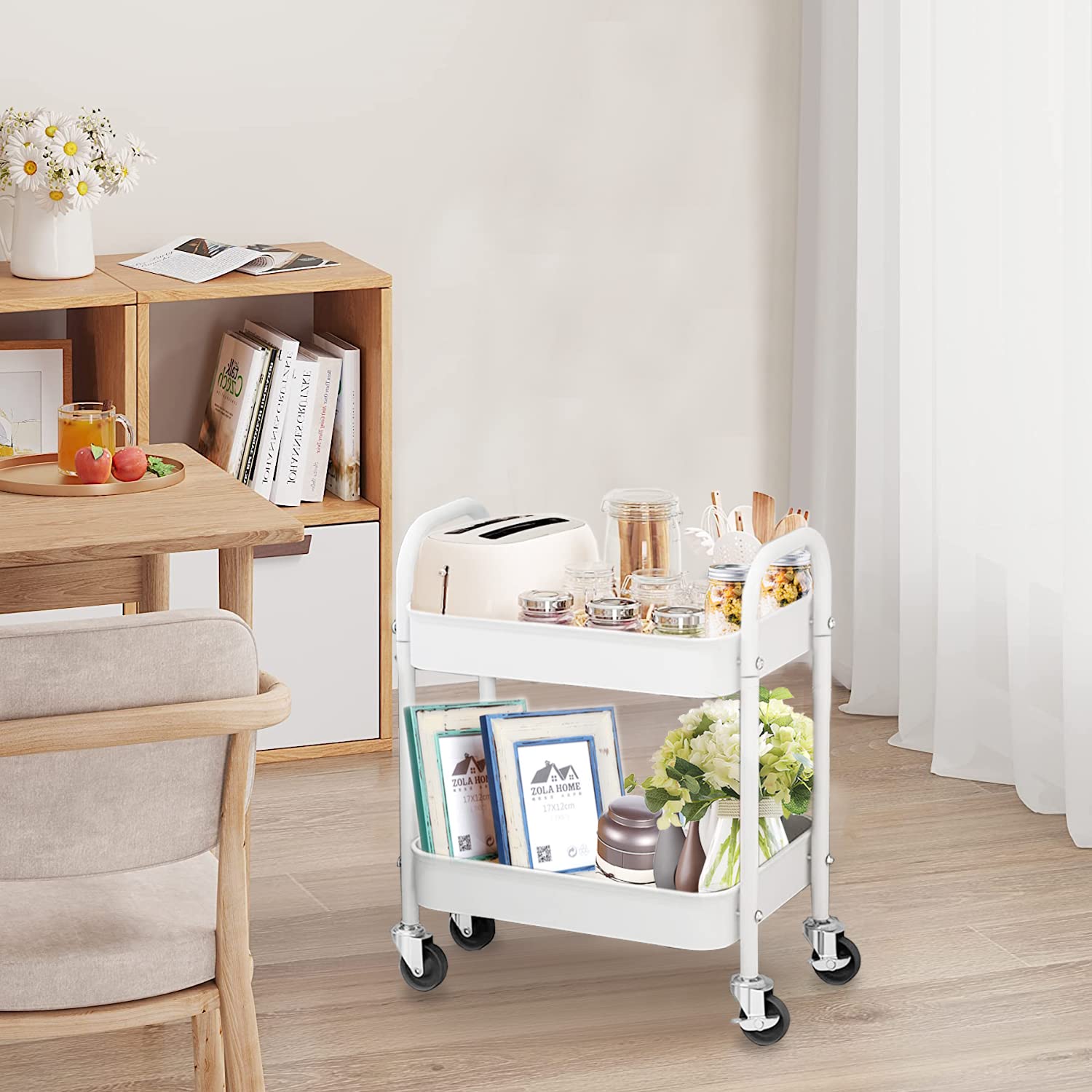 Melody House 2 Tier All-Metal Rolling Cart,Rolling Storage Cart with ...