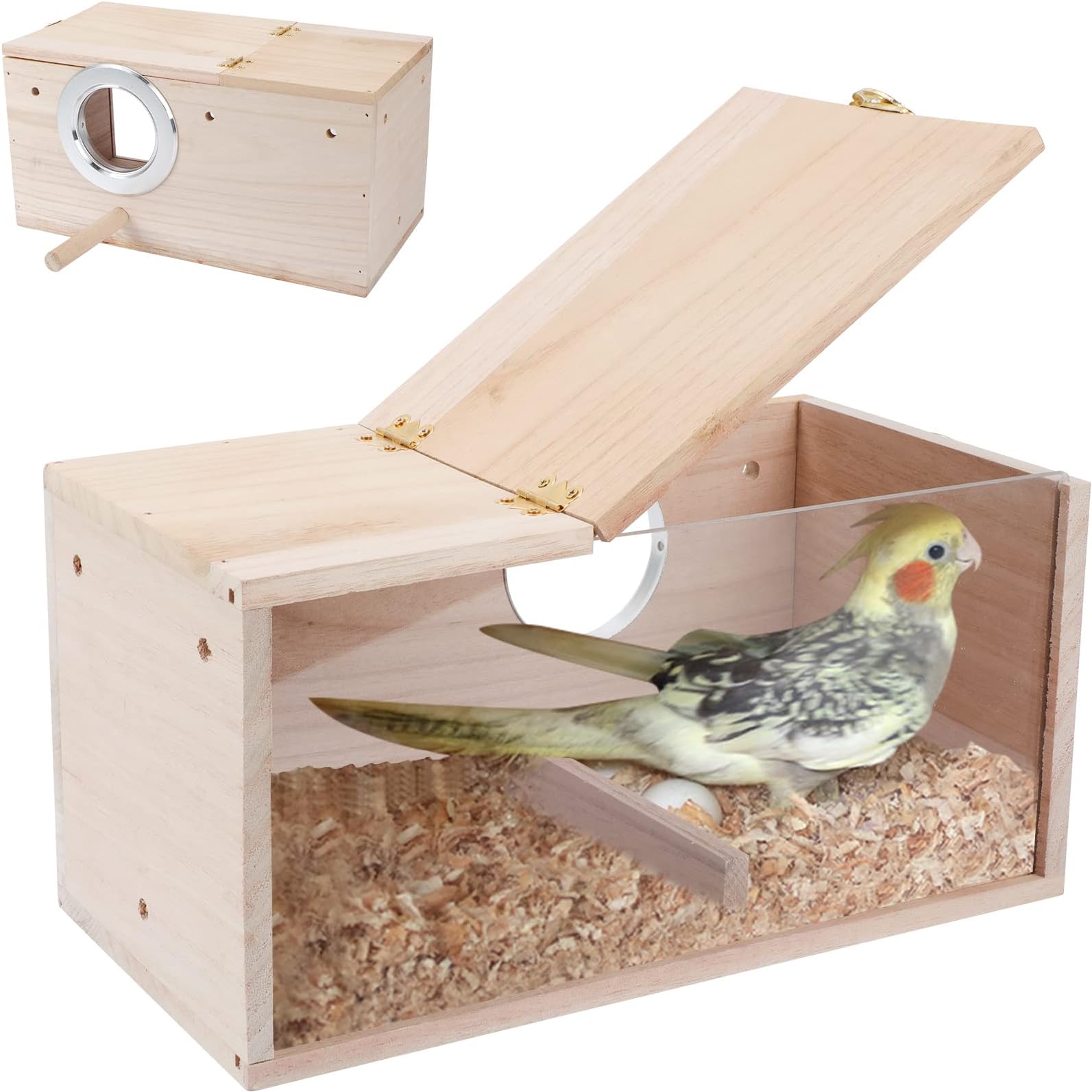 GINDOOR Parakeet Nesting Box Transparent Bird House for Cage Natural ...