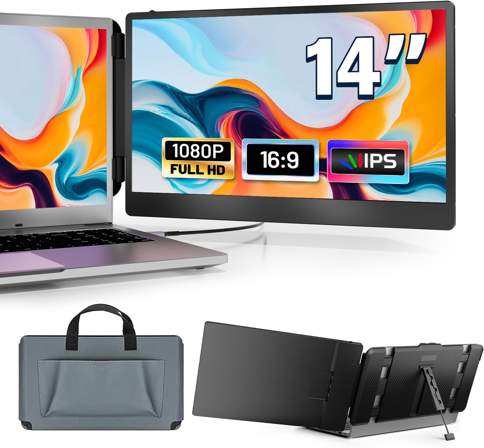 domyfan Monitor Portatile per Laptop,14“ FHD 1080P Doppio Estensore ...