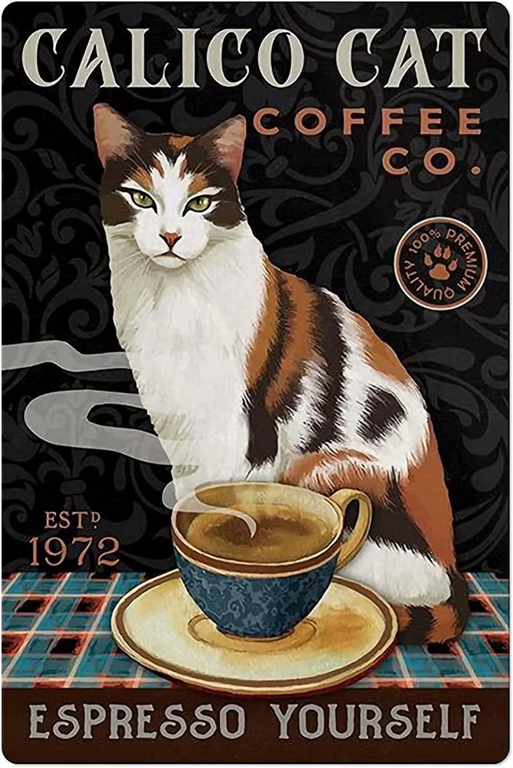 Amazon.com: Vintage Metal Sign Calico Cat Coffee Vintage Home Decor ...
