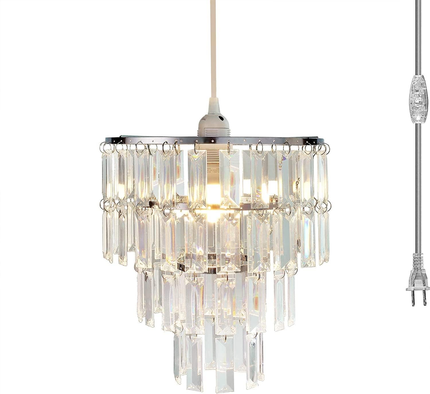 Surpars House Elegant Mini Chandelier Plug in Crystal Pendant Light ...